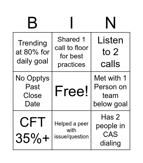Manager Bingo - Wk 12 Bingo Card