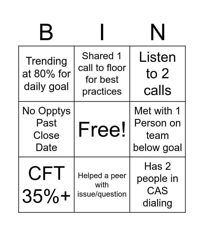 Manager Bingo - Wk 12 Bingo Card