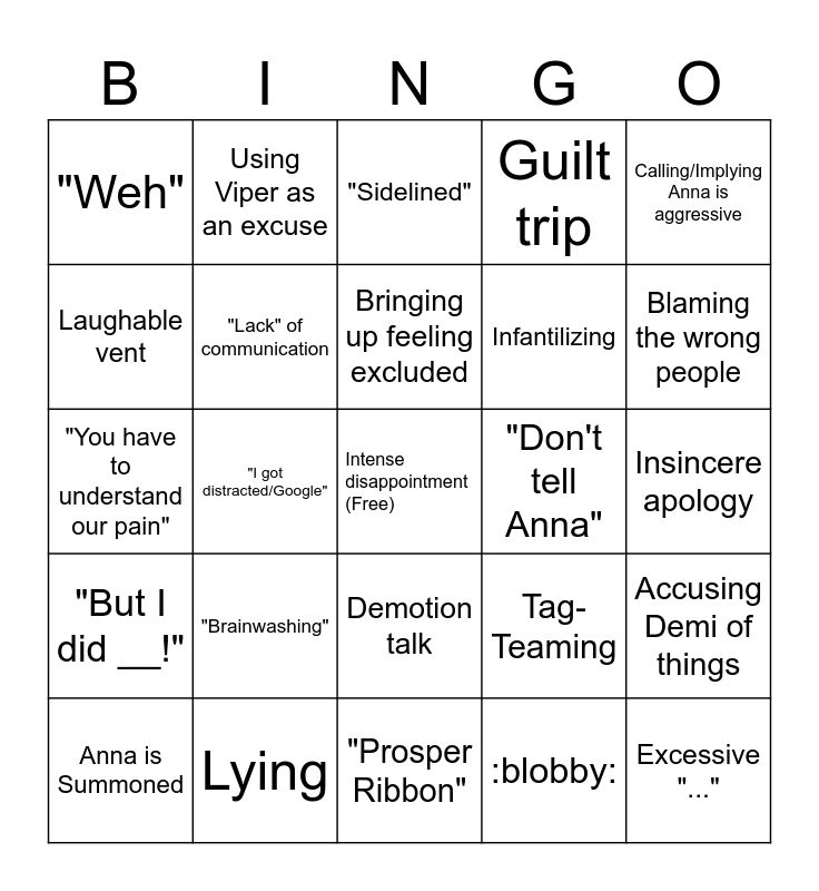Kaizen and Shadow Bingo Card