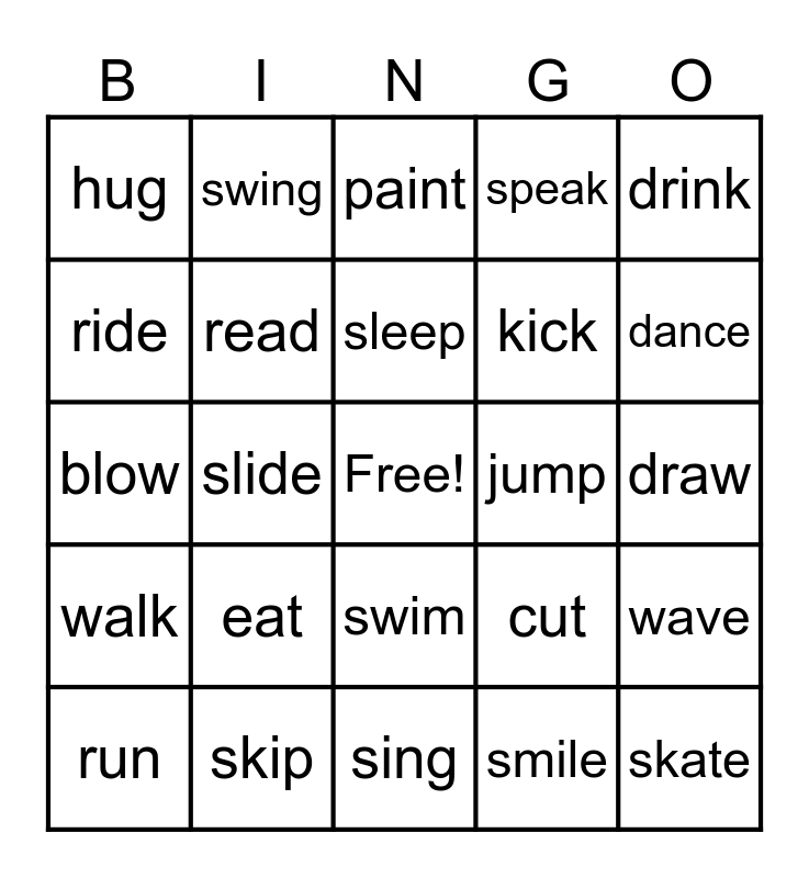 Verb Bingo Card