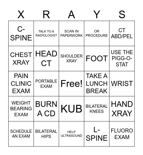 RAD TECH BINGO Card