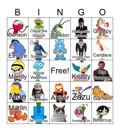 Grumpy Character Bingo Card