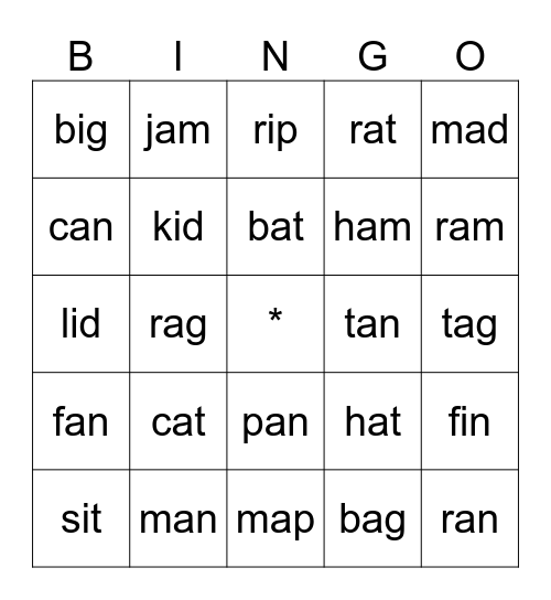 CVC Bingo Card