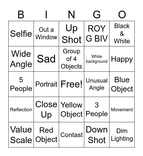Photography Bingo Card