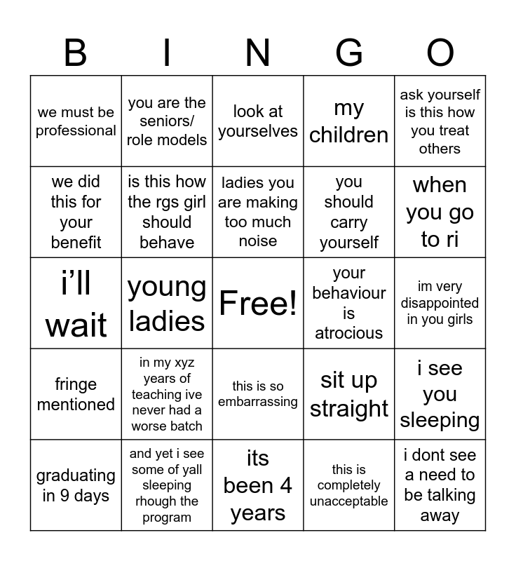 discipline talk Bingo Card