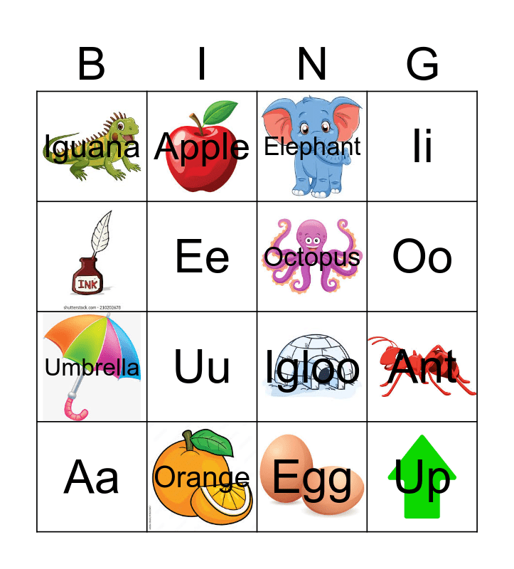 Short Vowels Bingo Card