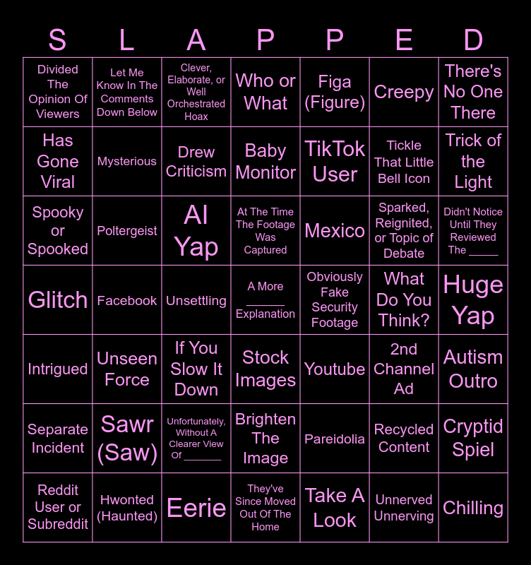 Slapped Ham Bingo Card