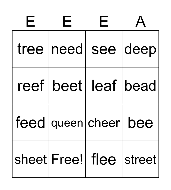 EE VS EA BINGO Card