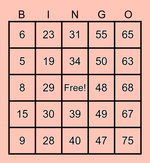 CHURCH BINGO Card