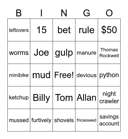 How to Eat Fried Worms Ch 1-2 Bingo Card