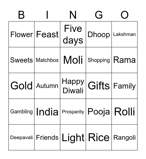 Diwali Bingo Card