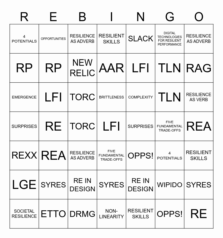 RE-XX Bingo Card