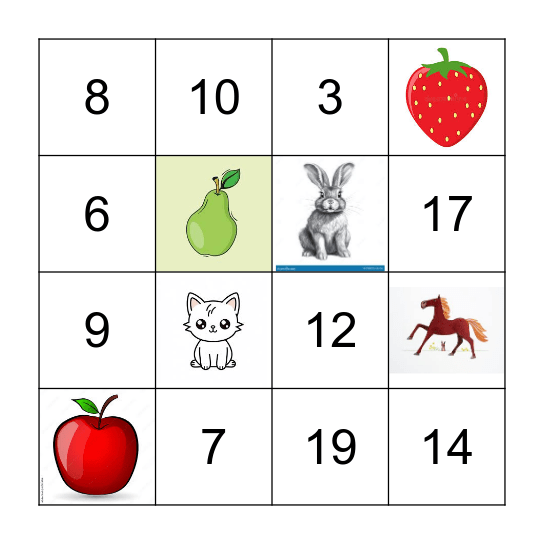 1-20 Numbers Bingo Card