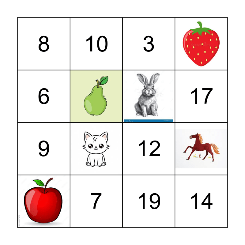 1-20 Numbers Bingo Card