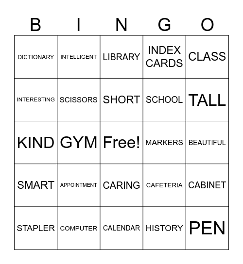 ESL Vocab Bingo Card