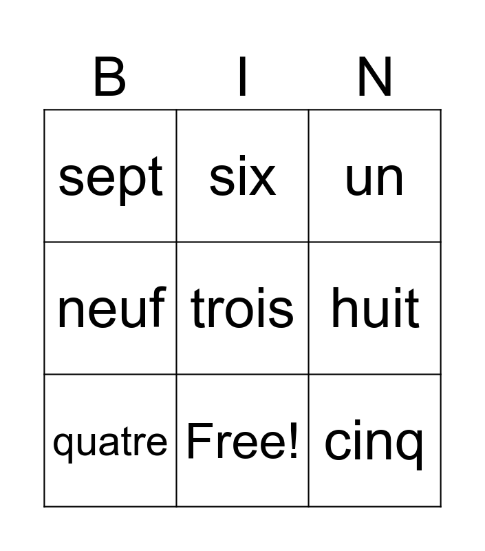les nombres Bingo Card