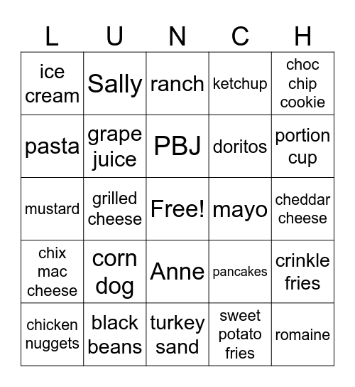 Lunch Lady BINGO Card
