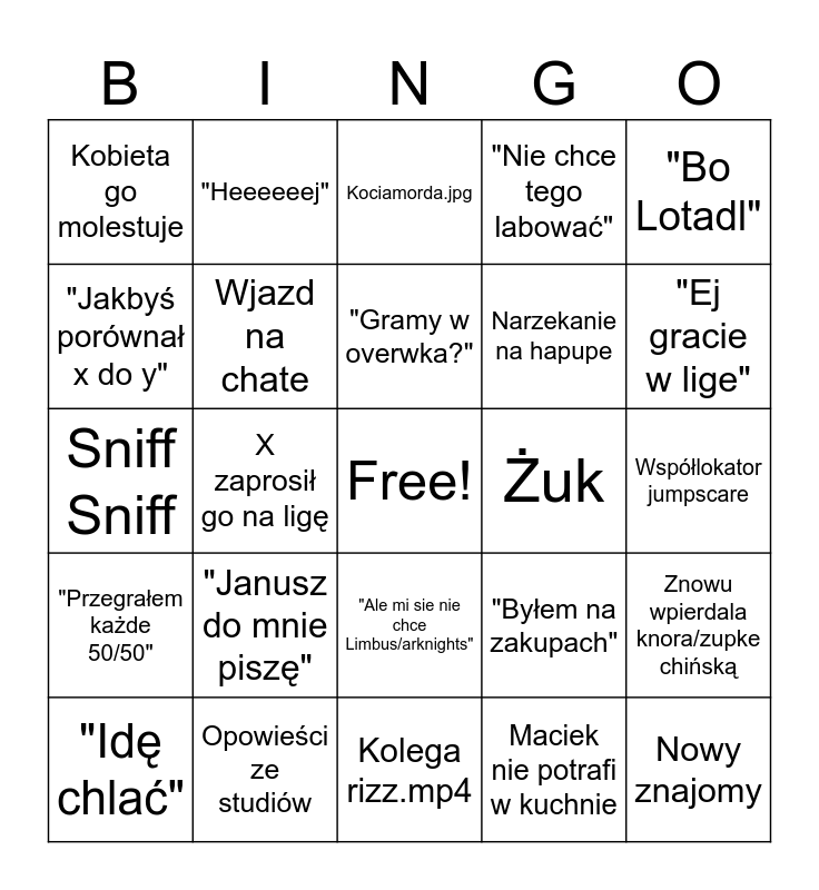 Afton bingo Card