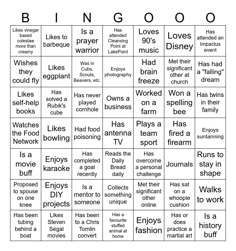 2024-10-16 Cool Life Group @ LakePoint Bingo Card