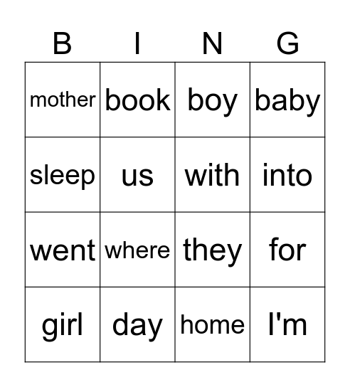 High Frequency Words (level 1) Bingo Card