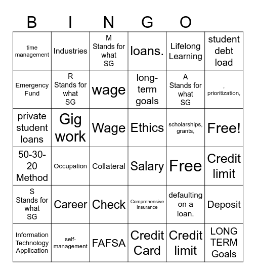 College & Career Bingo Card