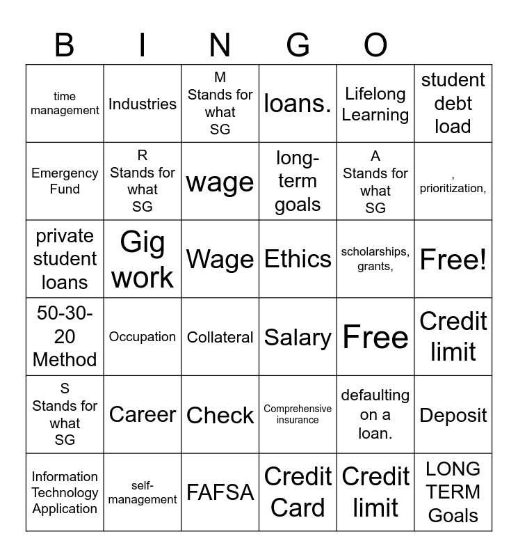 College & Career Bingo Card
