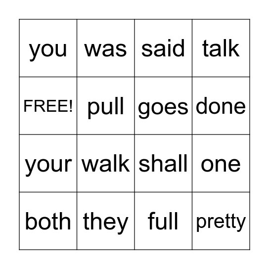 Trick Word BINGO Card