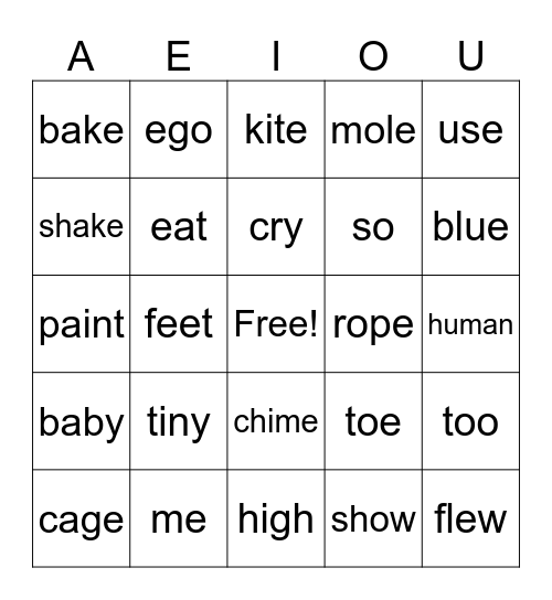 Long Vowels Bingo Card