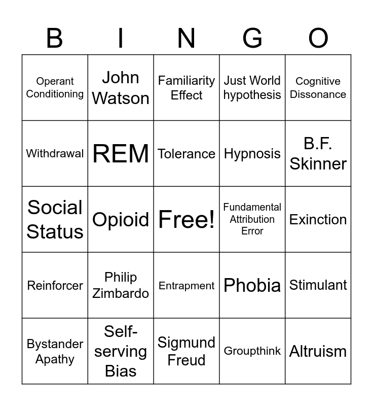 Berts Psych Bingo Card