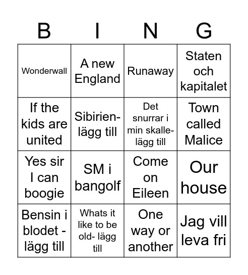 Sing along-bingo Hans-feast Bingo Card