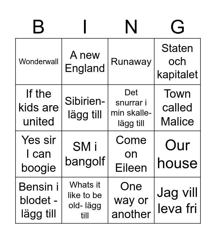 Sing along-bingo Hans-feast Bingo Card
