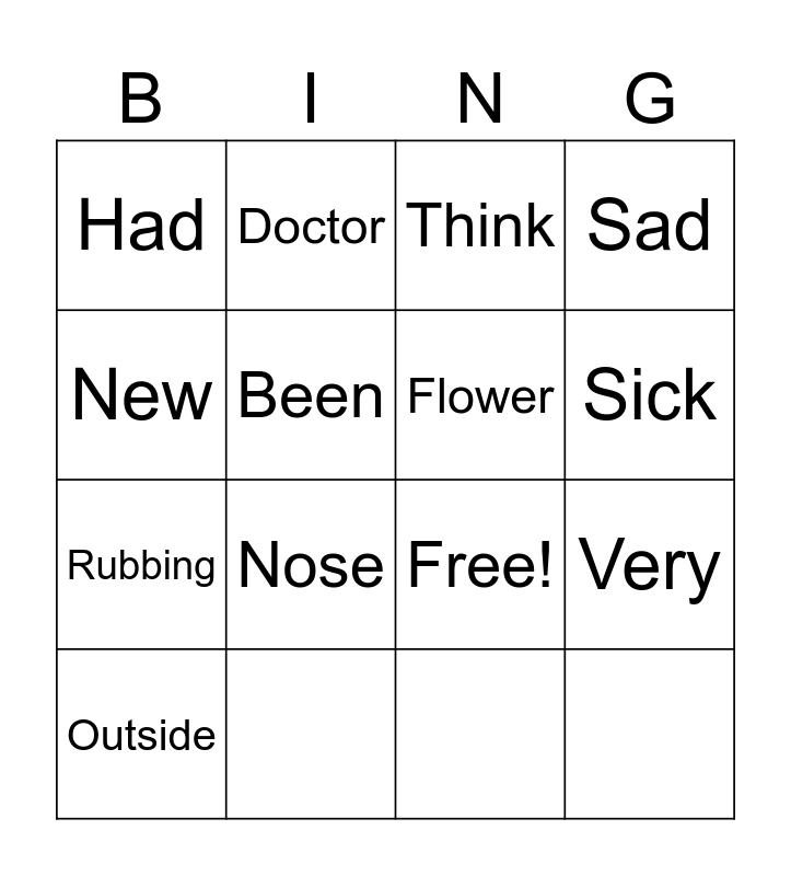 Velveteen Rabbit Bingo Card