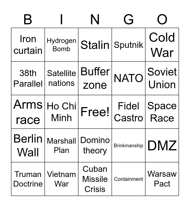 Cold War Bingo Card