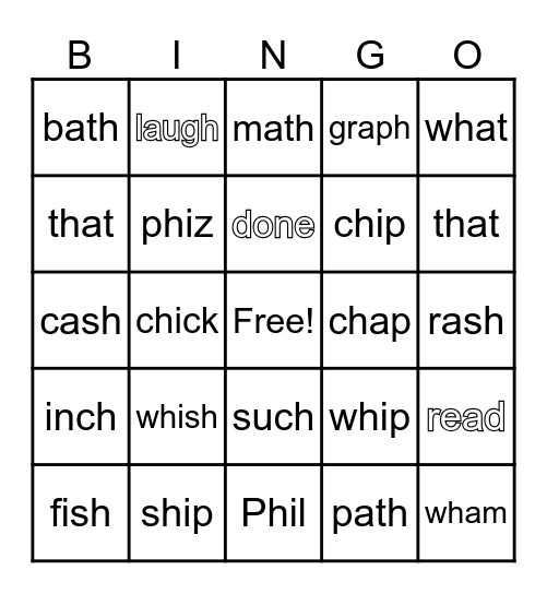 Digraphs Bingo Card