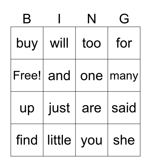 Heart Word Bingo Card