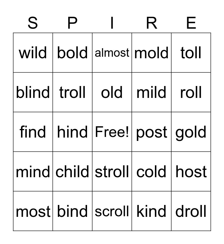 SPIRE Level 3 Lesson 2 Bingo Card