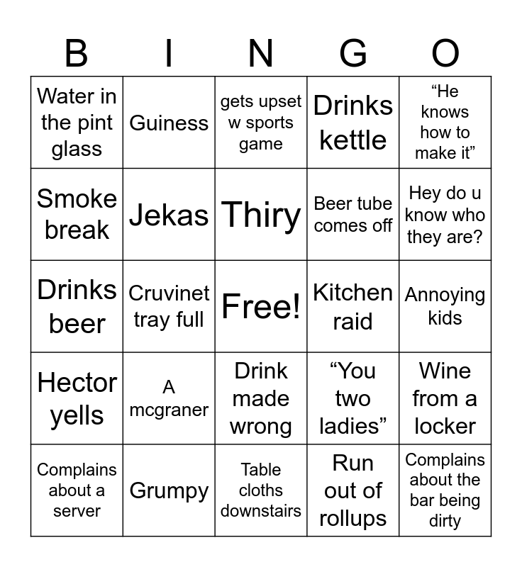 Girls Night B Team Bingo Card
