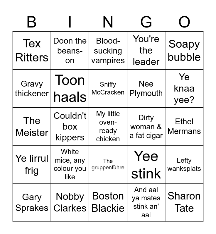 Benwell Massive Bingo Card