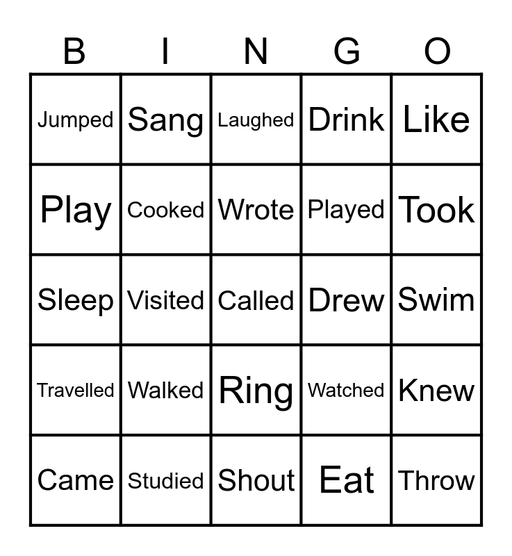 Mark the correct past tense verb. Bingo Card