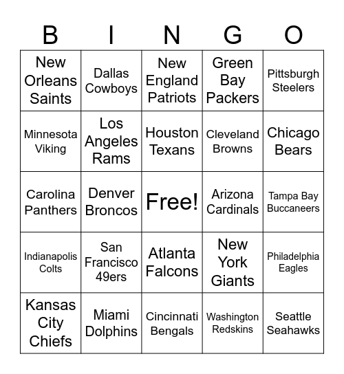 NFL Bingo Card
