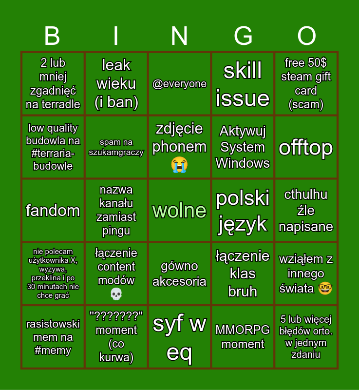tpl bingo Card