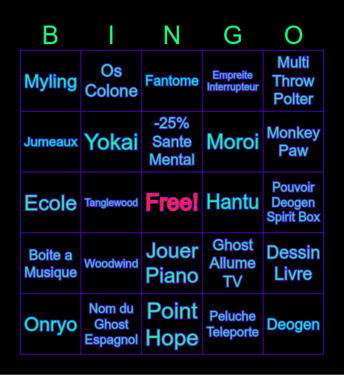 BINGO PHASMO Bingo Card