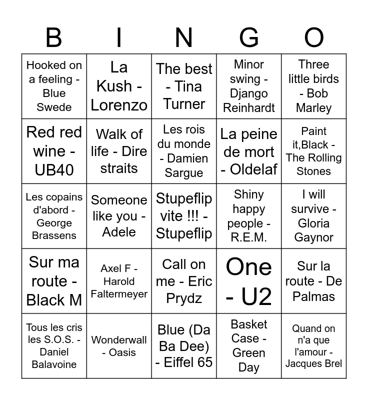 Bingo Musique Bingo Card