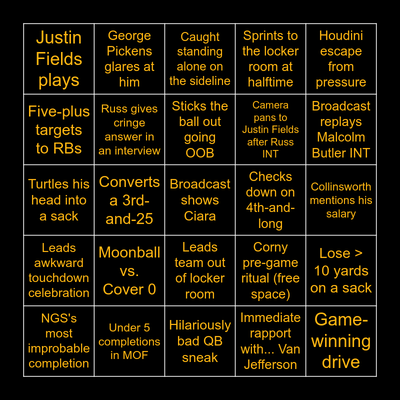 Russy Bingo Card