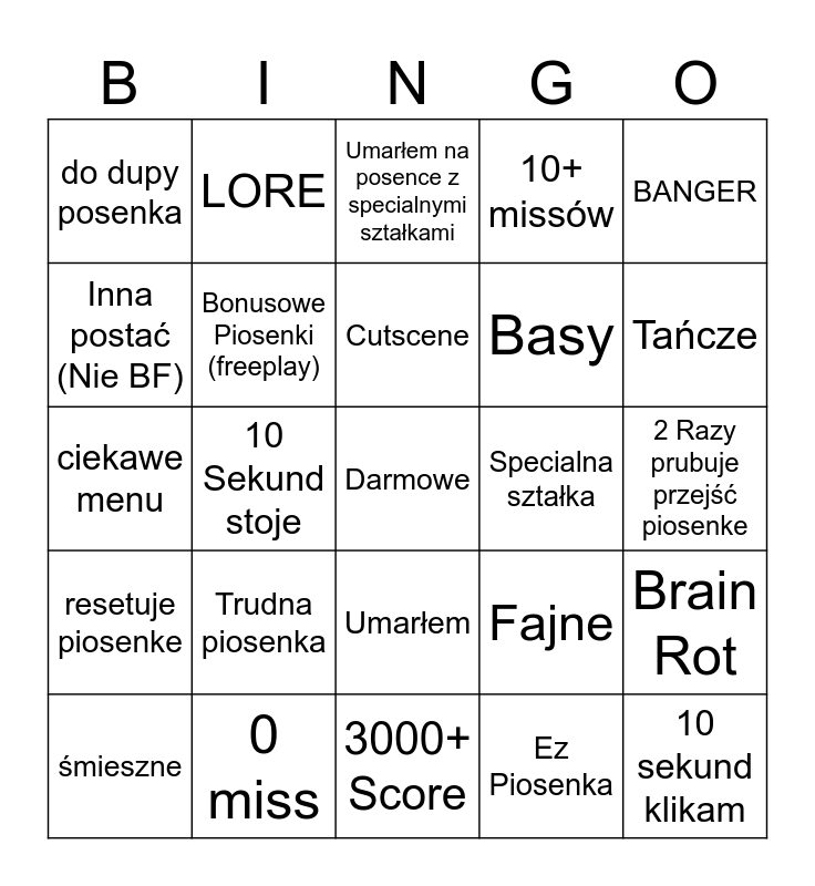 FNF Bingo Card