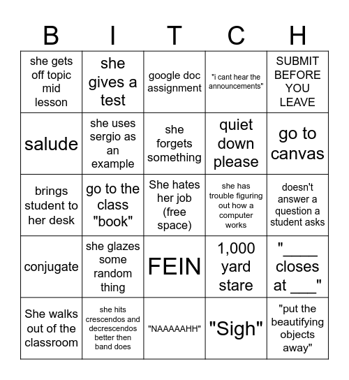 1st period bingo Card