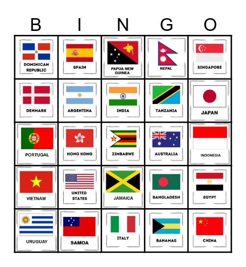 Country Flag Bingo Card