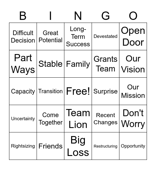 Team Unity Bingo Card