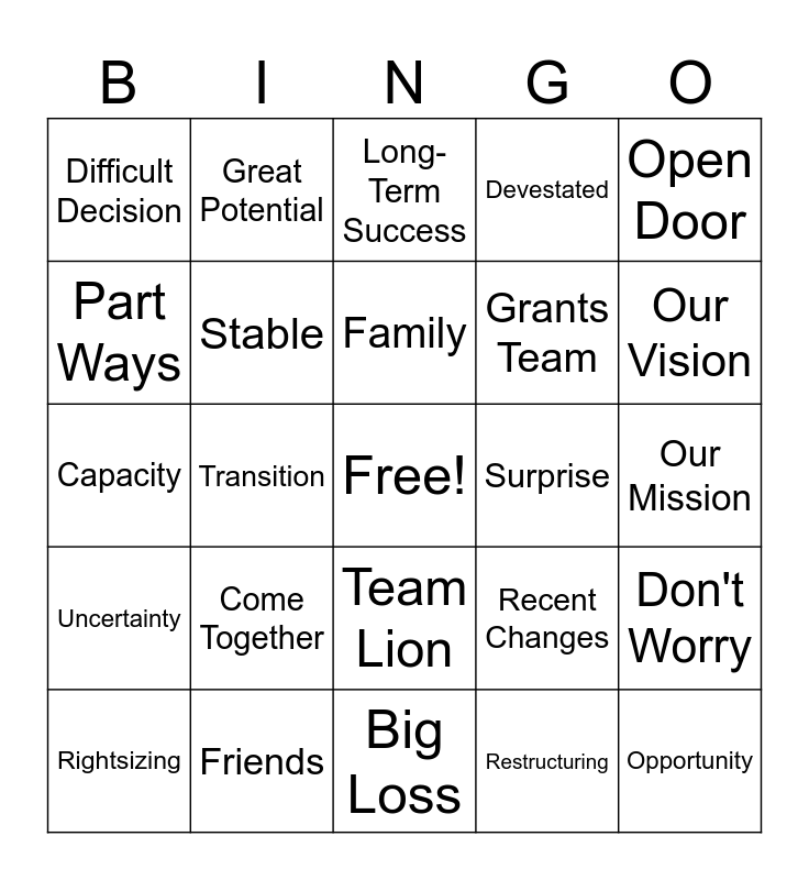 Team Unity Bingo Card
