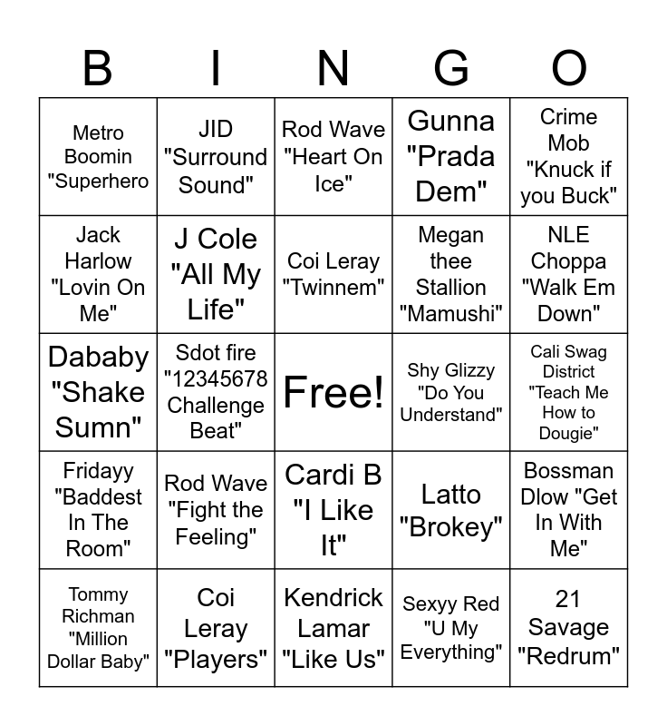 RAP BINGO Card
